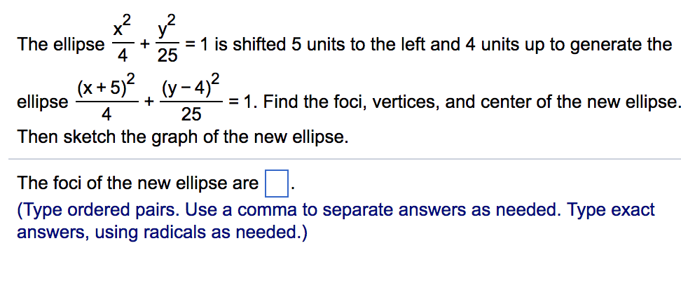 Solved 2 2 The ellipse + 251 is shifted 5 units to the left | Chegg.com