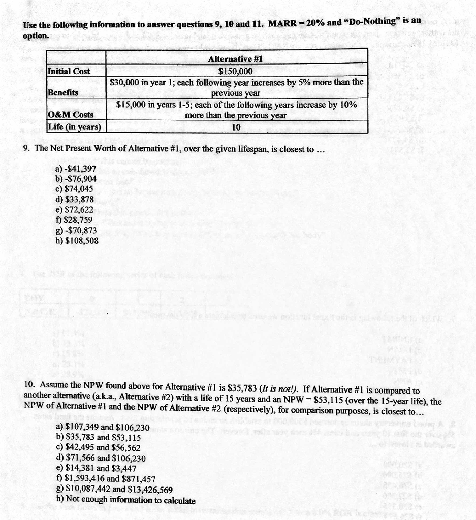 Solved Use the following information to answer questions 9, | Chegg.com