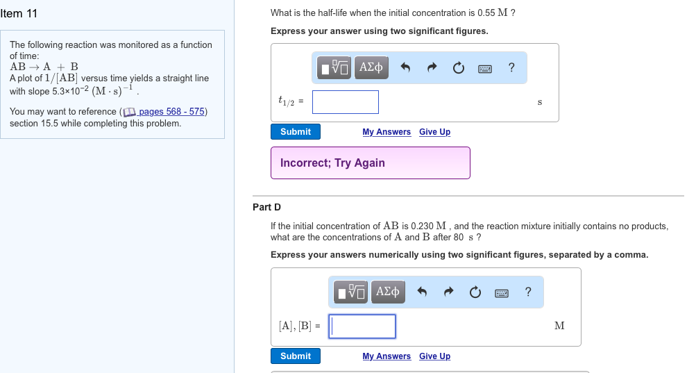 Solved The following reaction was monitored as a function of | Chegg.com