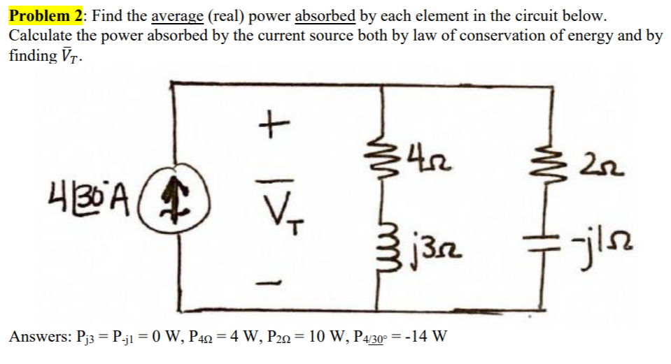 Solved Problem 2: Find the average (real power absorbed by | Chegg.com