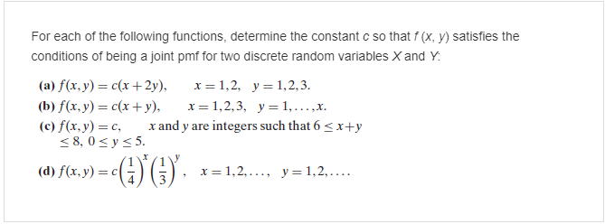 Solved For each of the following functions, determine the | Chegg.com