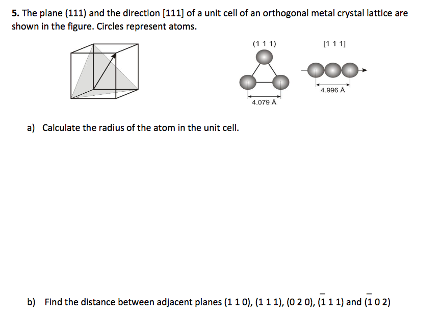 Solved 5. The plane (111) and the direction[111] of a unit | Chegg.com