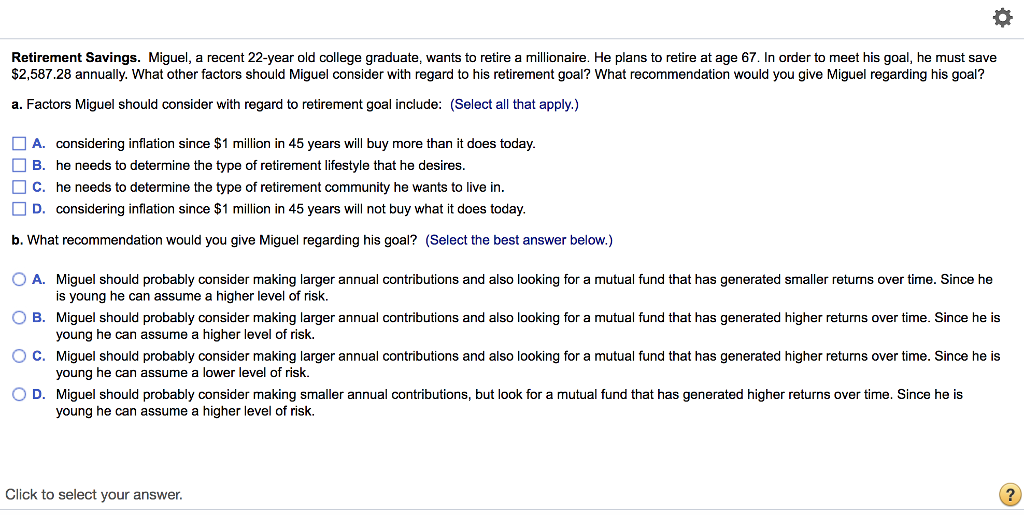 Solved Retirement Savings. Miguel, a recent 22-year old | Chegg.com