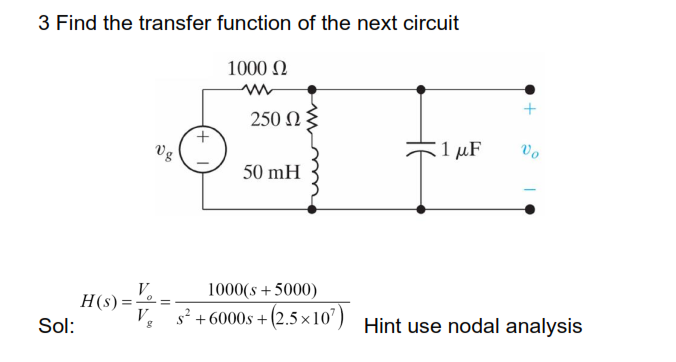 Solved Find the transfer function of the next circuit H(S) | Chegg.com