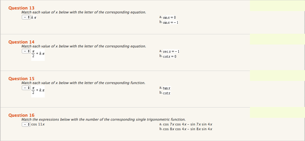 Solved Question 13 Match each value of x below with the | Chegg.com
