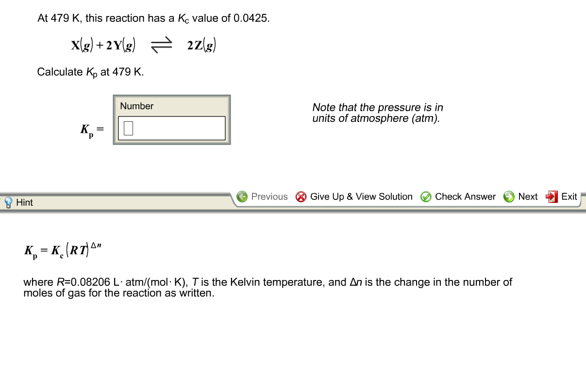 Solved At 479 K, this reaction has a Kc value of 0.0425. | Chegg.com