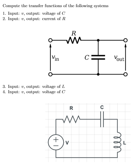 Solved Compute the transfer functions of the following | Chegg.com