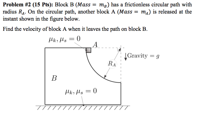 Solved Block B (Mass=m_B) has a frictionless circular path | Chegg.com