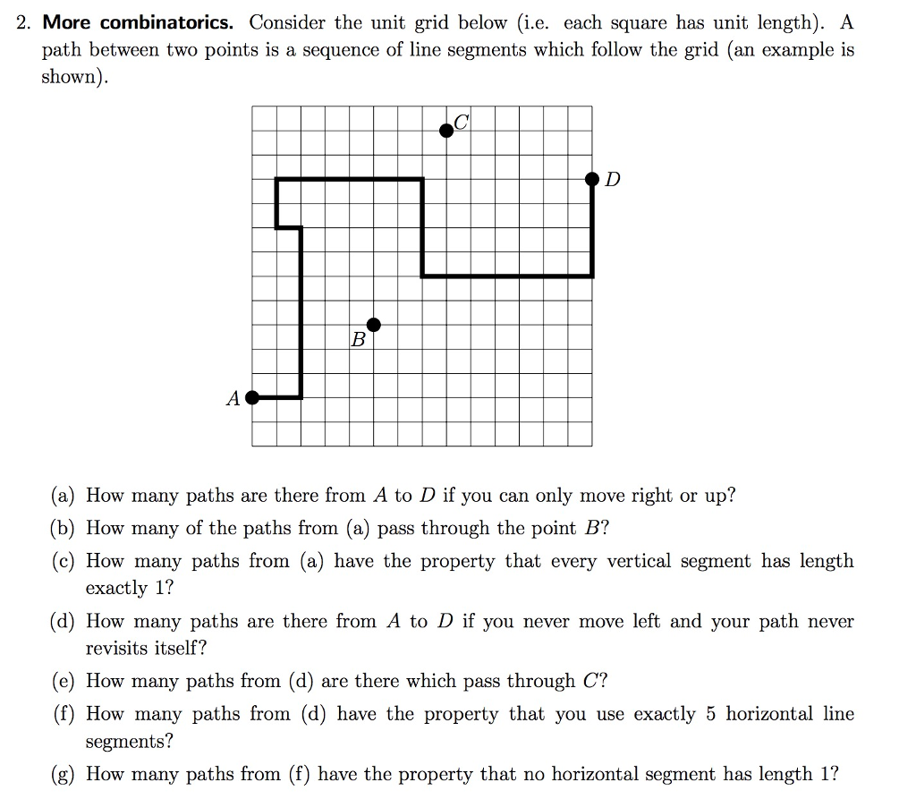 Solved 2. More combinatorics. Consider the unit grid below | Chegg.com