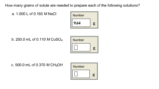 Solved How many grams of solute are needed to prepare each | Chegg.com