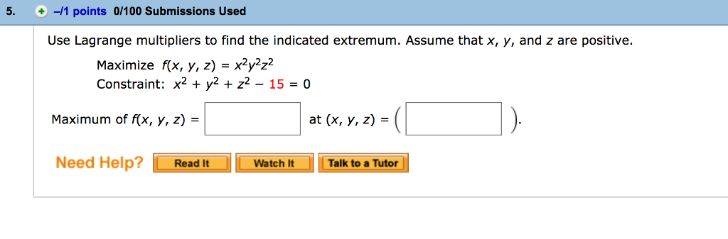 Solved 5. + ㅢ1 points 0/100 Submissions Used Use Lagrange | Chegg.com
