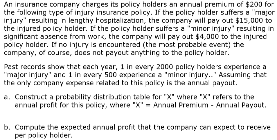 Solved An insurance company charges its policy holders an | Chegg.com