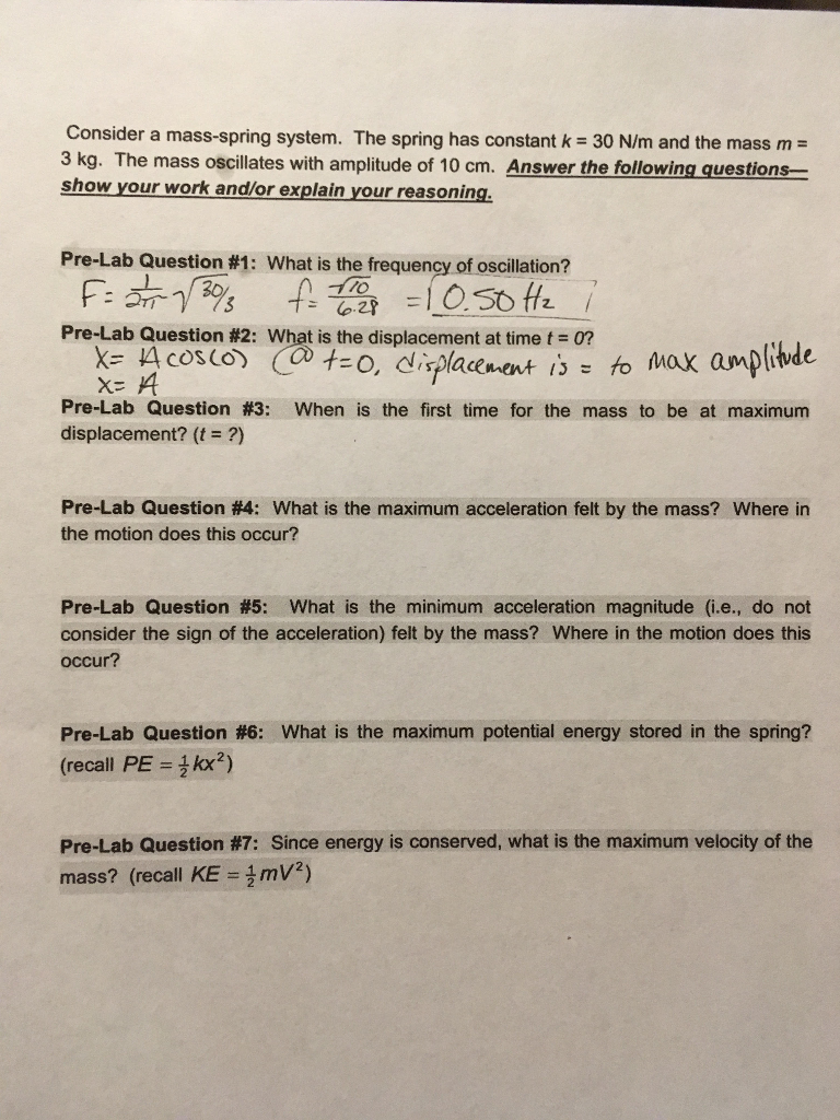 Solved Consider a mass-spring system. The spring has | Chegg.com
