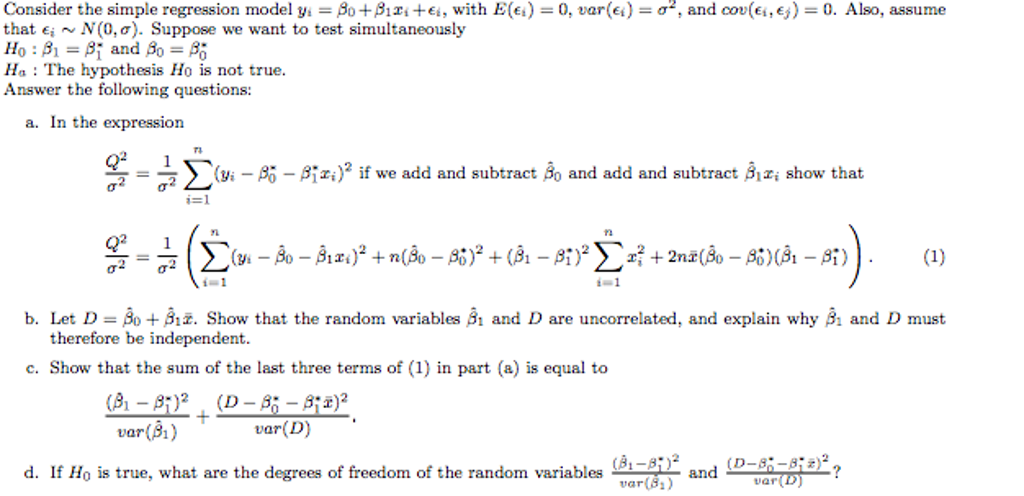 Consider the simple regression model yi = ?0 +?1xi | Chegg.com