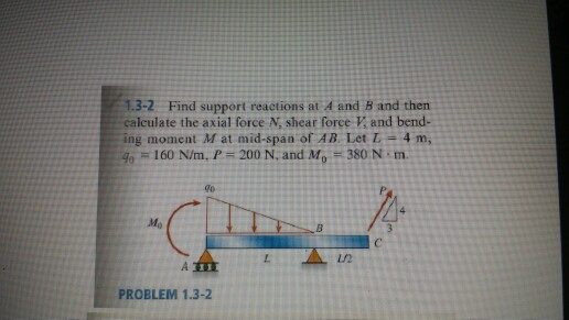 Solved 1.3-2 Find support reactions at 4 and B and then | Chegg.com