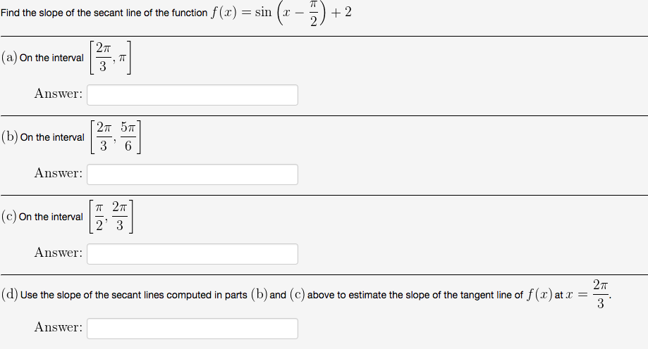 Solved Find the slope of the secant line of the function | Chegg.com