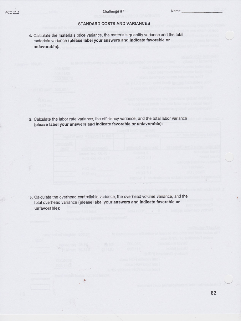 Solved ACC 212 Challenge #7 Name STANDARD COSTS AND | Chegg.com