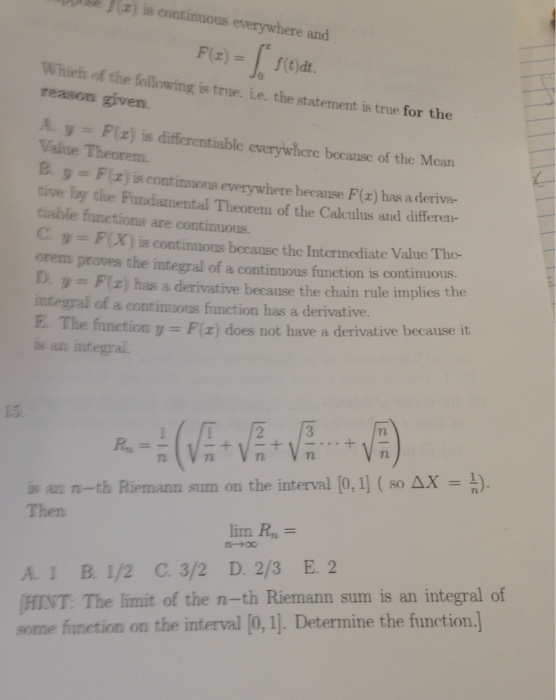 Solved f(x) is continuous everywhere and F(x) = | Chegg.com