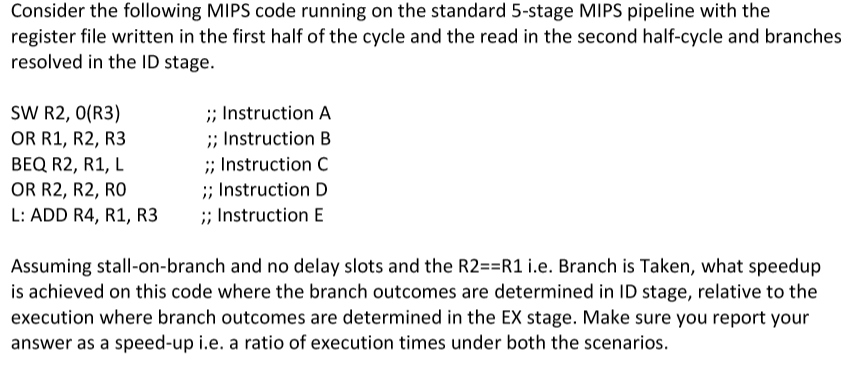 Consider the following MIPS code running on the | Chegg.com