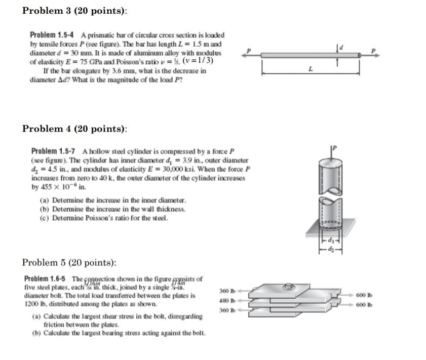 Solved Problem 3 (20 points) Problem 1.5-4 A prismatic bar | Chegg.com