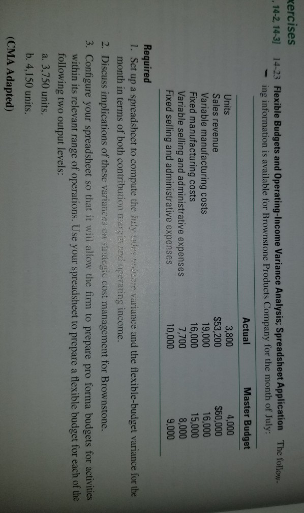 Solved ercises 14-2, 14-3] 14-23 Flexible Budgets and | Chegg.com