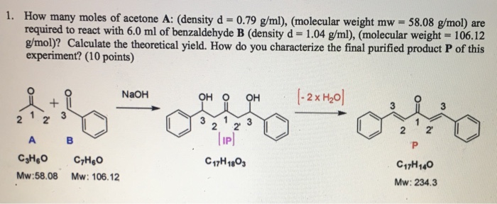 Solved How many moles of acetone A: (density d = 0.79 g/ml), | Chegg.com