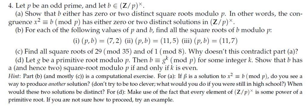 Solved 4. Let p be an odd prime, and let b (Z/p)X. (a) Show | Chegg.com