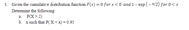 Solved 1 Given The Cumulative Distribution Function Fx 0