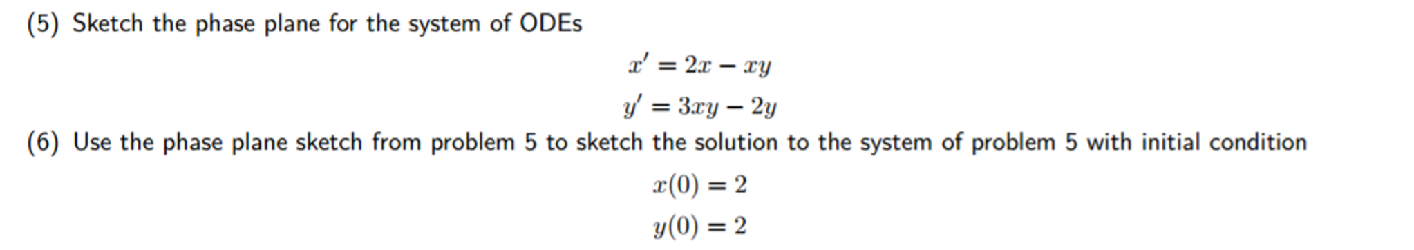 Solved Sketch the phase plane for the system of ODEs x' = | Chegg.com