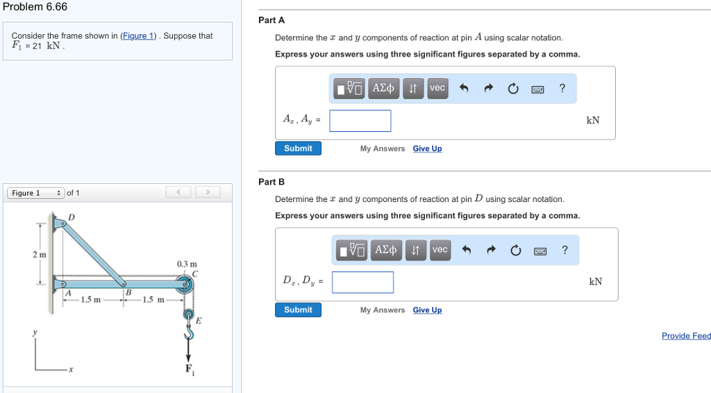 Solved Determine the x and y components of reaction at pin A | Chegg.com