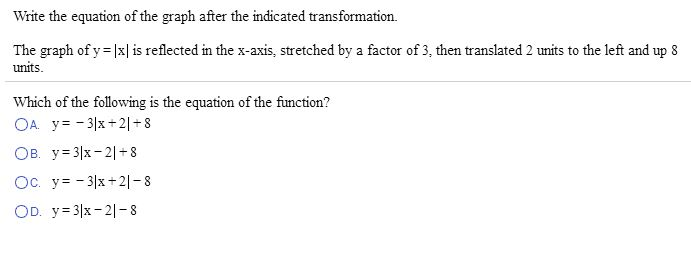 Solved Write the equation of the graph after the indicated | Chegg.com