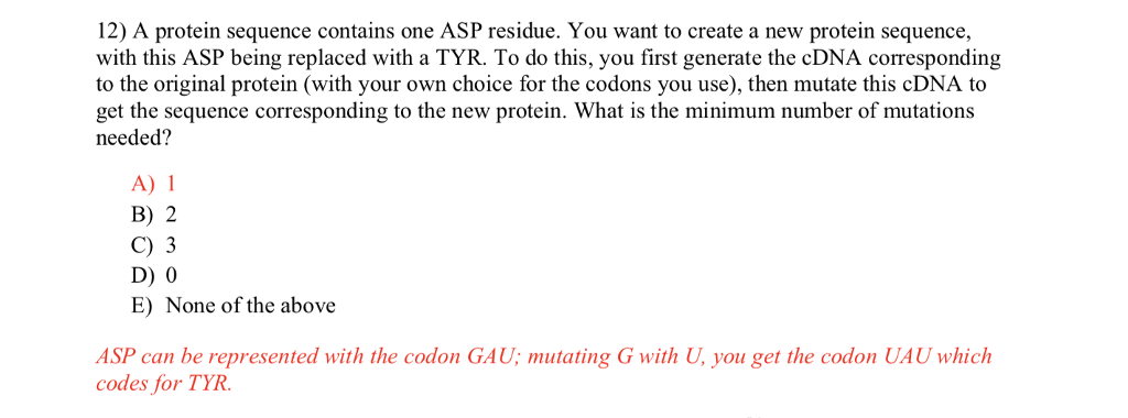 Solved 12) A protein sequence contains one ASP residue. You | Chegg.com