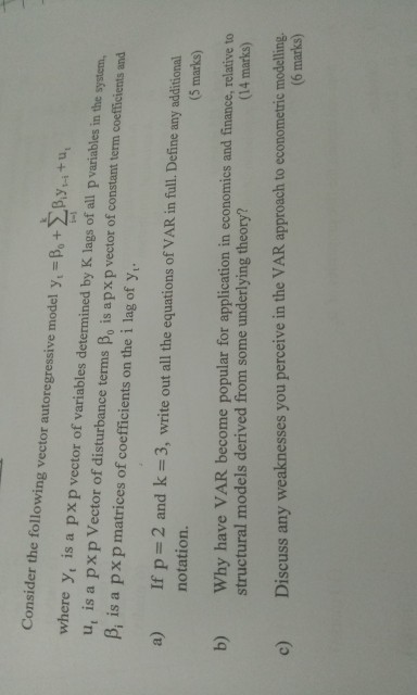 Solved Consider the following vector autoregressive model | Chegg.com