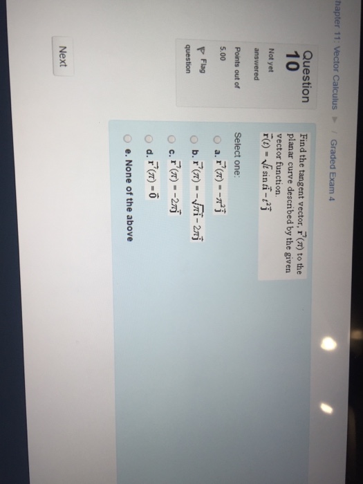 Solved Find the tangent vector, r(pi) to the planar curve | Chegg.com