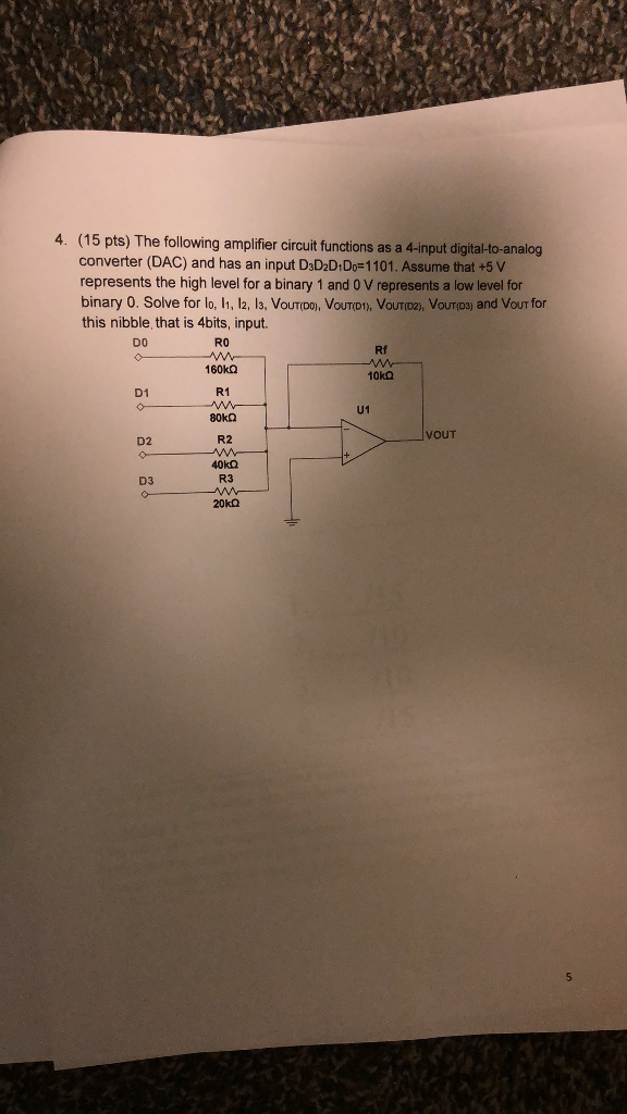 Solved 4. (15 pts) The following amplier circuit functions | Chegg.com