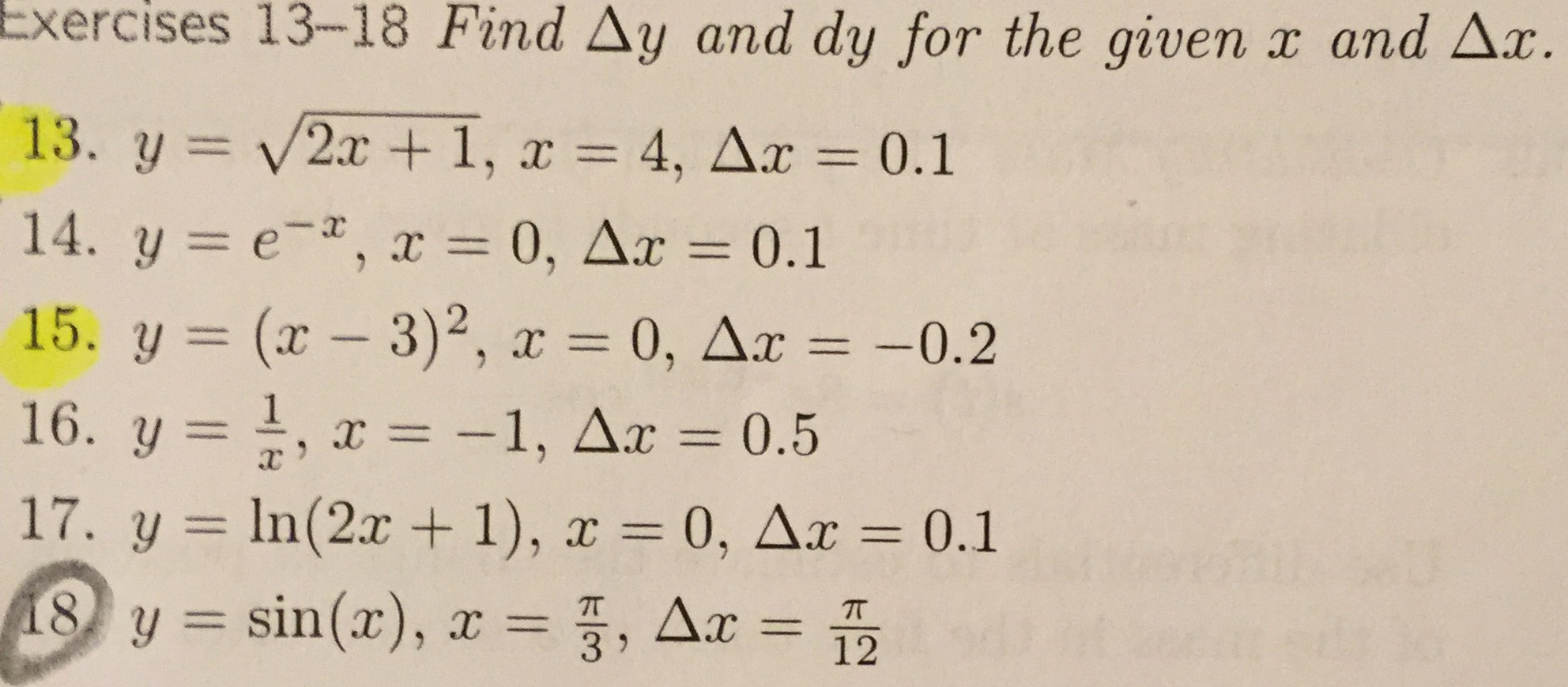 Solved Find Deltay and dy for the given x and Deltax. 13. y | Chegg.com