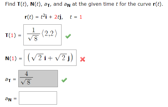 Solved Find T(t), N(t), aT, and aN at the given time t for | Chegg.com