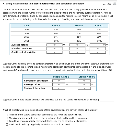 Using historical data to measure portfolio risk and | Chegg.com