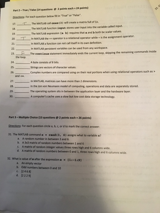Solved Directions: For each question below fill in " True" | Chegg.com