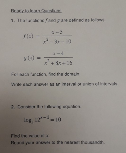 Solved Ready to learn Questions 1. The functions fand g are | Chegg.com