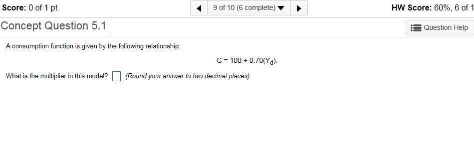 Solved A consumption function is given by the following | Chegg.com