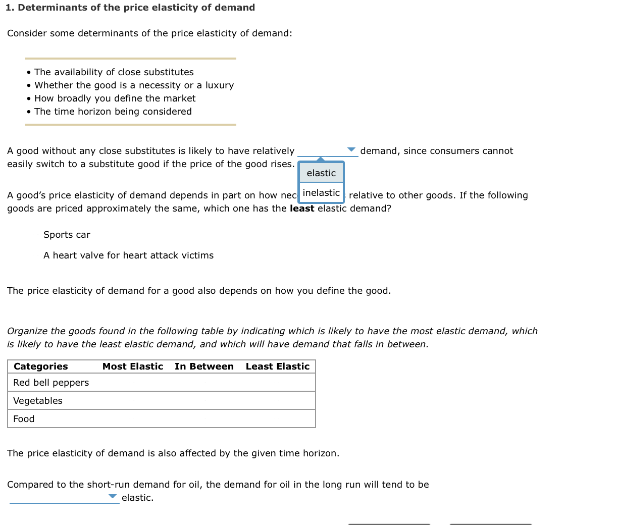Solved 1 Determinants Of The Price Elasticity Of Demand Me