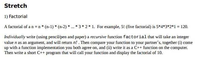 Solved Factorial A factorial of a n = n^* (n-1)^* | Chegg.com