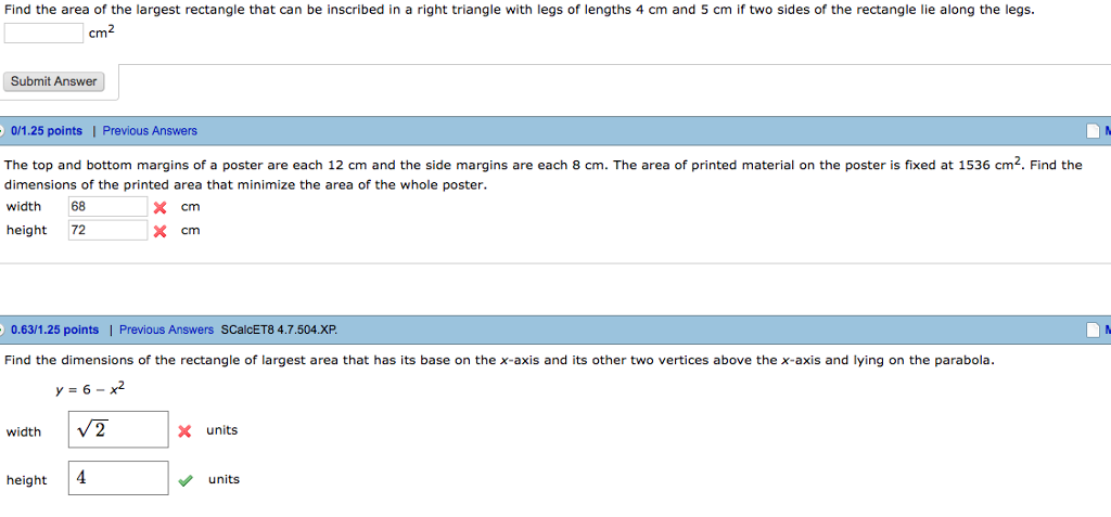 Solved Find the area of the largest rectangle that can be | Chegg.com