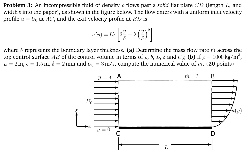 Solved Problem 3: An incompressible fluid of density ρ flows | Chegg.com