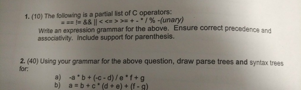 Solved 1. (10) The following is a partial list of C | Chegg.com