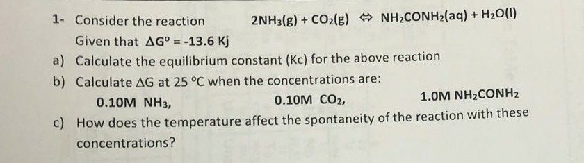 Solved 1- Consider the reaction 2NHs(g) + CO2(g) NH2CO | Chegg.com
