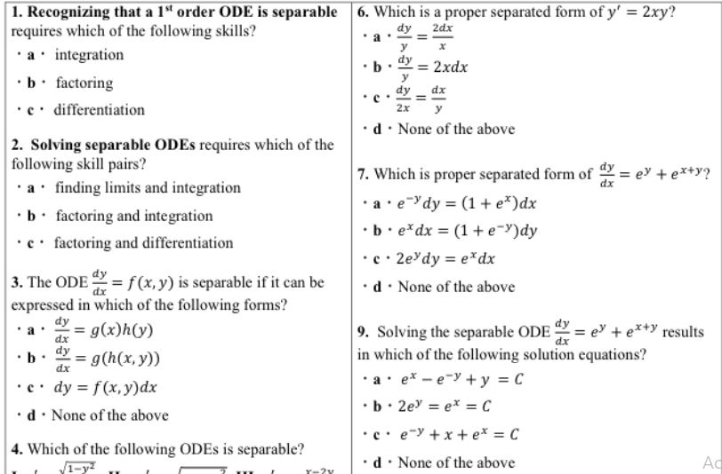 Solved 1. Recognizing that a 1t order ODE is separable 6. | Chegg.com