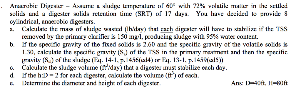 Anaerobic Digester - Assume a sludge temperature of | Chegg.com
