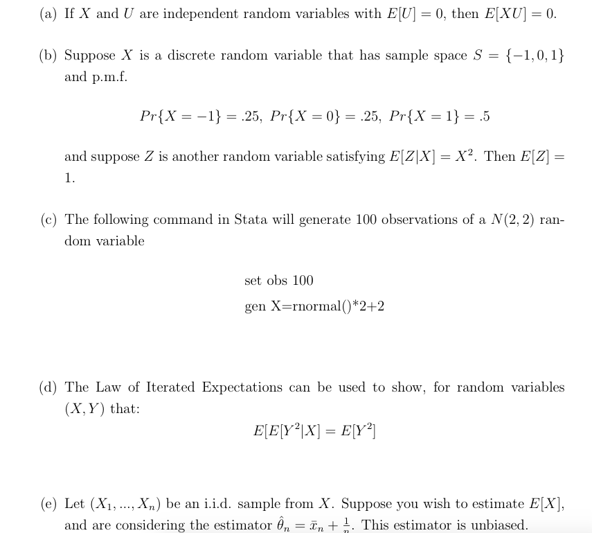 Solved If X And U Are Independent Random Variables With E